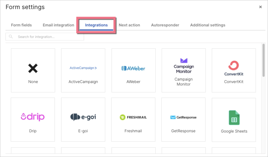 Integrations – an overview | Help Center | Landingi
