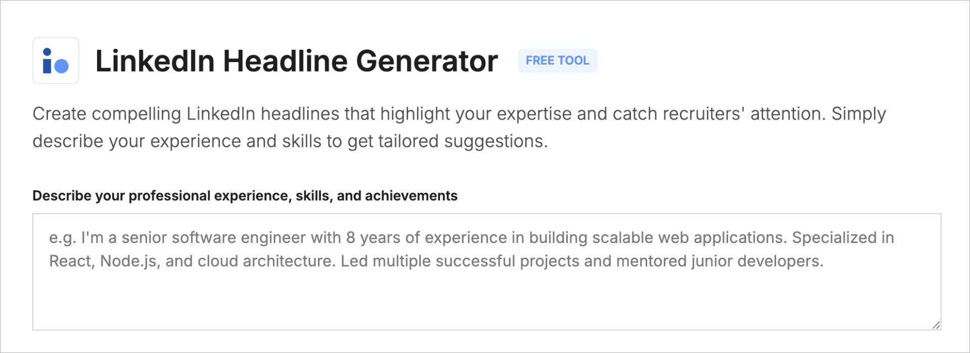 Free AI LinkedIn Headline Generator | Landingi